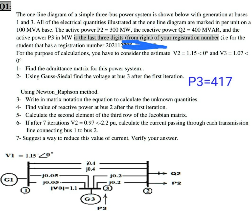 04 the one line diagram of a simple three bus power system is shown ...