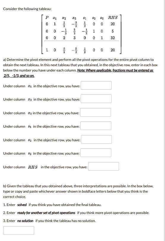 consider the following tableau rhs a determine the pivot lement and perform all the pivot ...