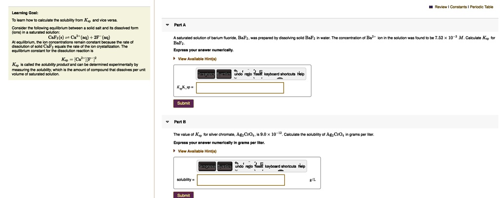 Review I Constants | Periodic Table Learning Goal: To learn how to calculate the solubility from ...