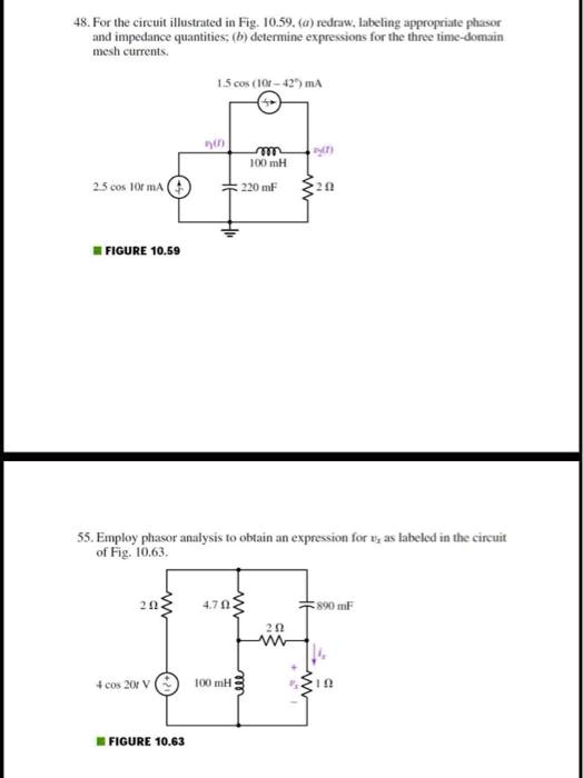 48. For the circuit illustrated in Fig. 10.59, (a) redraw, labeling appropriate phasor and ...
