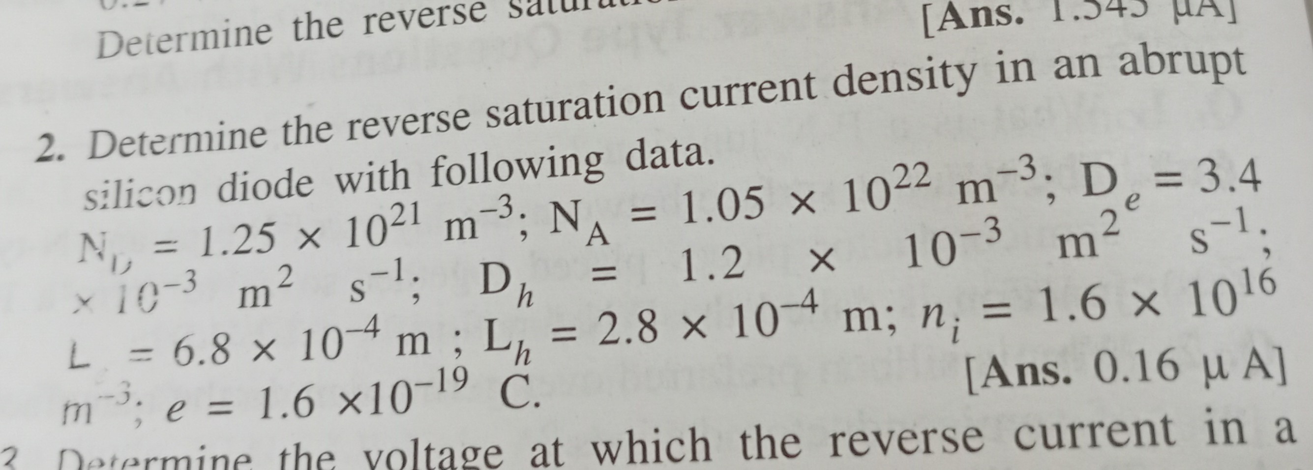 SOLVED: 2. Determine the reverse saturation current density in an ...