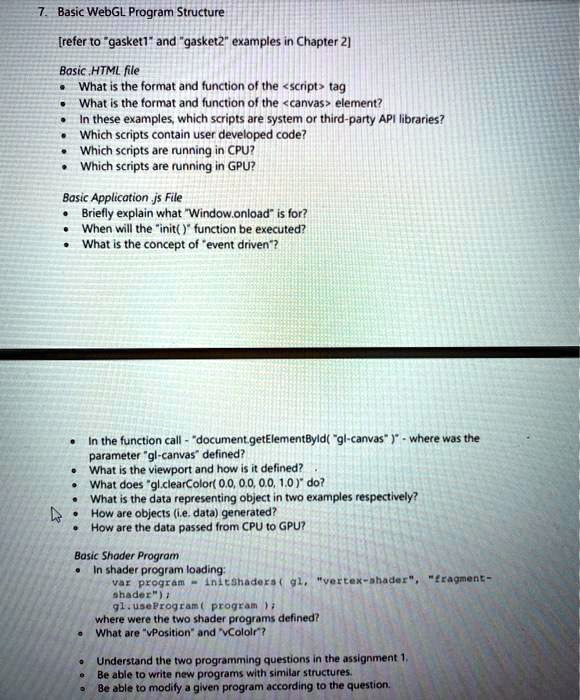 Solved Basic Webgl Program Structure Basic Html File What Is The Format And Function Of The