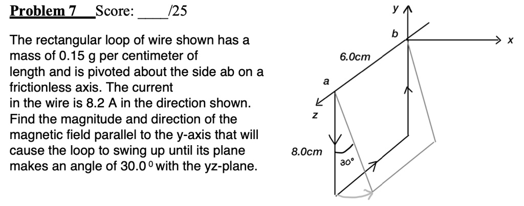 SOLVED: Problem Z Score: 125 The rectangular loop of wire shown has a mass of 0.15 g per ...