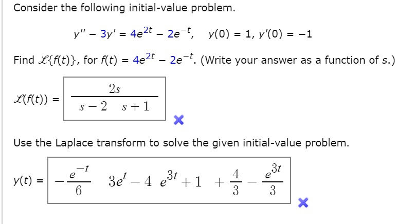 consider the following initial value problem y 3y 4e2t 2e t yo 1 y0 1 find ft for ft 4e2t 2e t ...