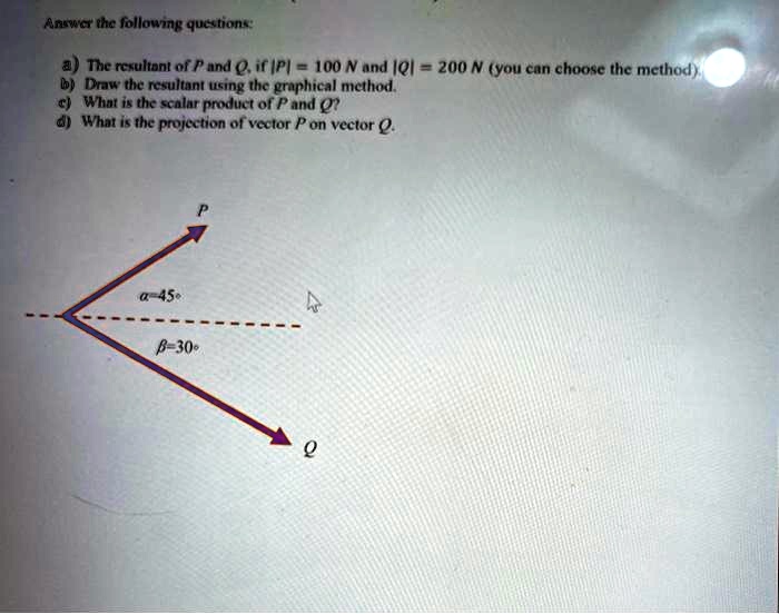 SOLVED: Texts: Answer the following questions: 1. What is the resultant of P and Q if (P = 100N ...