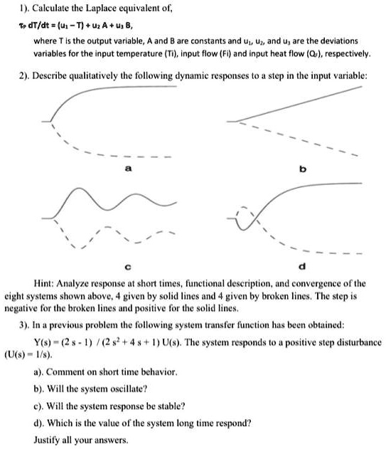 SOLVED: Calculate the Laplace equivalent of: dT/dt = u - T + UA + uB ... SOLVED: Calculate the Laplace equivalent of: dT/dt = u - T + UA + uB ...
