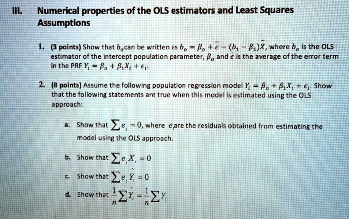 numerical properties of the ols estimators and least squares assumptions 3 polnts show that ...