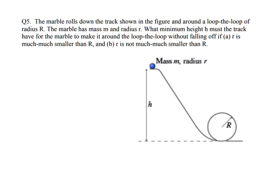 q5 the marble rolls down the track shown in the figure and around a ...