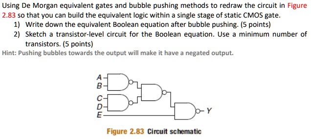 SOLVED: Using De Morgan equivalent gates and bubble pushing methods to ...
