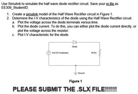 SOLVED: Use Simulink to simulate the half-wave diode rectifier circuit. Save your m-file as ...