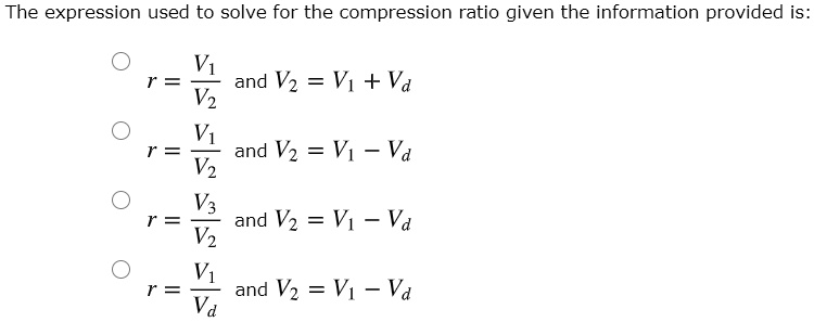 The displacement volume of an internal combustion engine is 2.0 liters ...