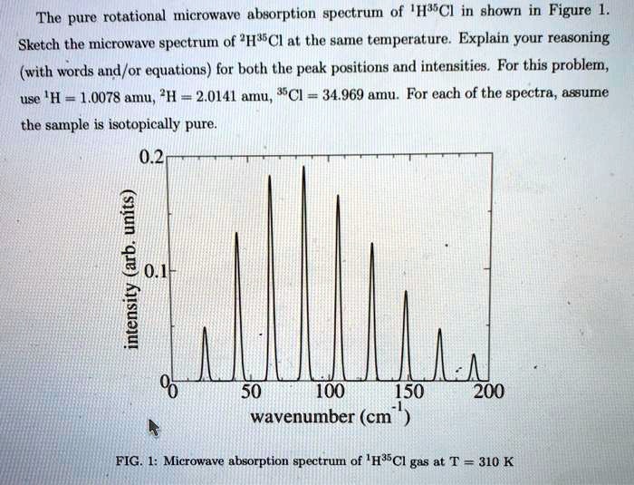 SOLVED: The pure rotational microwave absorption spectrum of 'H"CL in ...