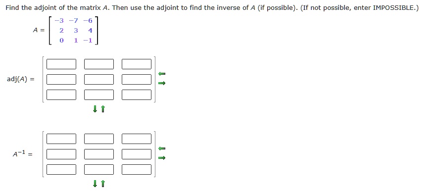 SOLVED: Find the adjoint of the matrix A, Then use the adjoint to find ...