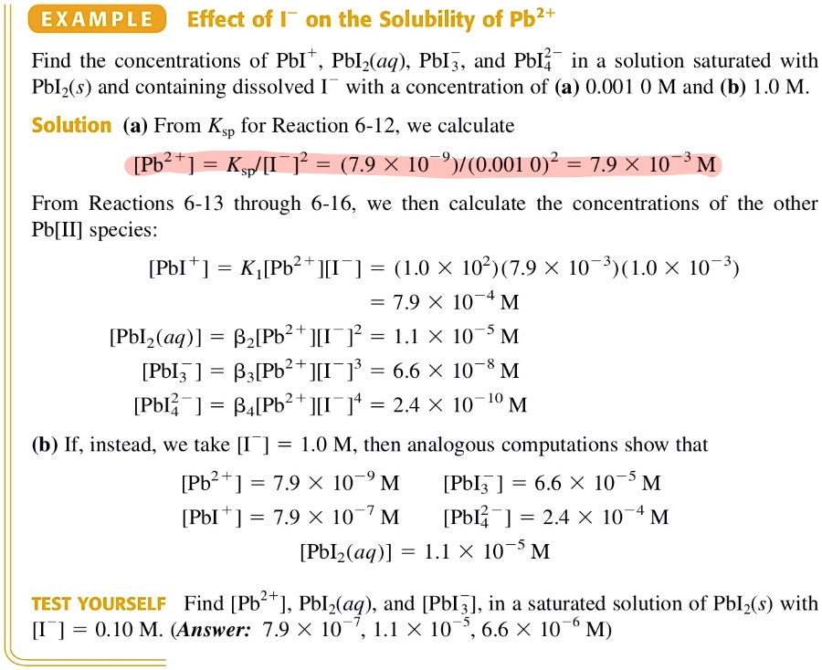 example effect of on the solubility of pb2 find the concentrations of pbl pblzaq pbi3 and pbl in ...