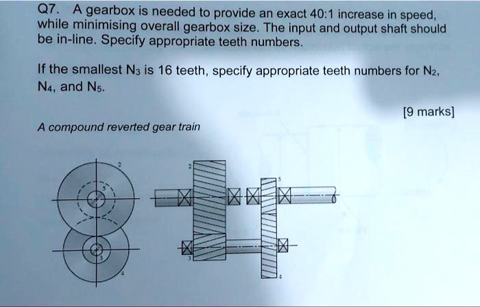 SOLVED: Q7. A gearbox is needed to provide an exact 40:1 increase in speed while minimizing ...
