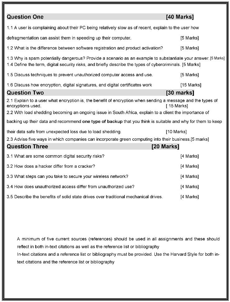 SOLVED: Question One [40 Marks] 1.1 A user is complaining about their ...