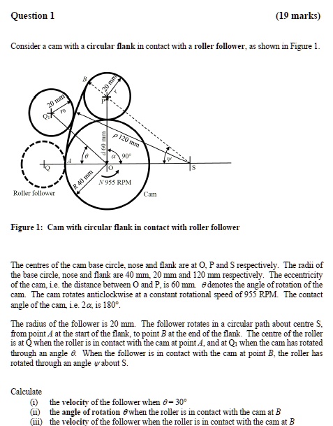 SOLVED: Question 1 19 marks Consider a cam with a circular flank in contact with a roller ...