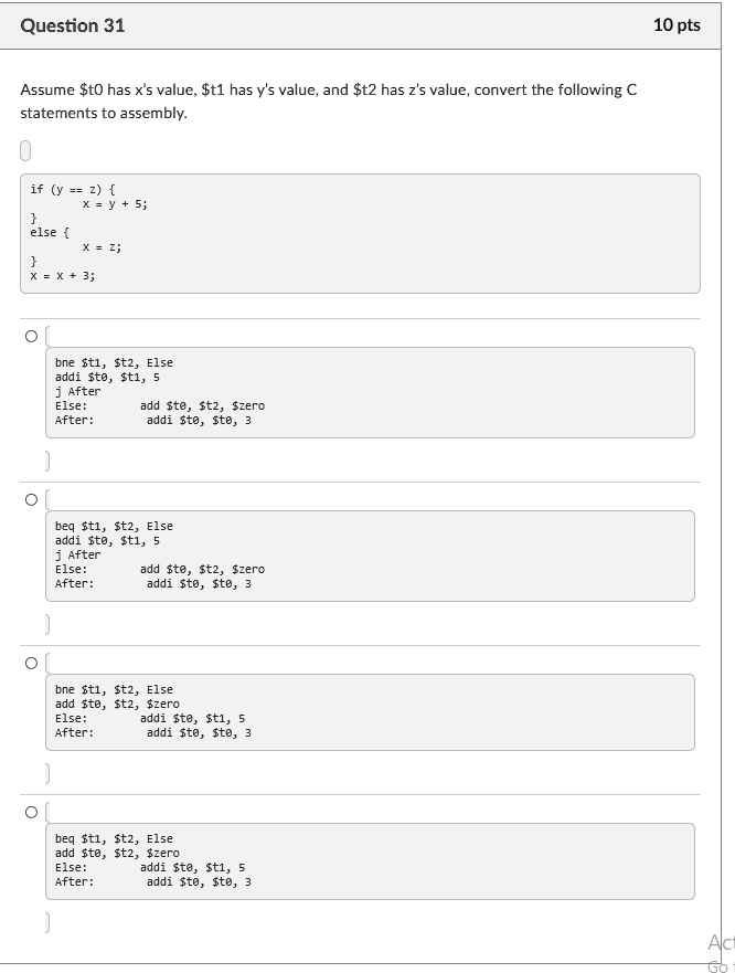 Question 31 10 pts Assume t0 has x's value,t1 has y's value, and t2 has ...