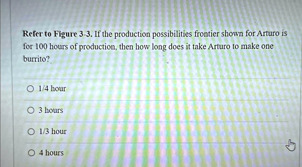 SOLVED: Refer to Figure 3-3. If the production possibilities frontier shown for Arturo is for ...