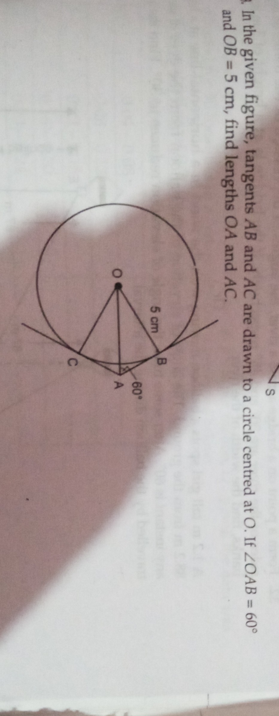 SOLVED: In the given figure, tangents A B and A C are drawn to a circle centred at O. If ∠ O A B ...