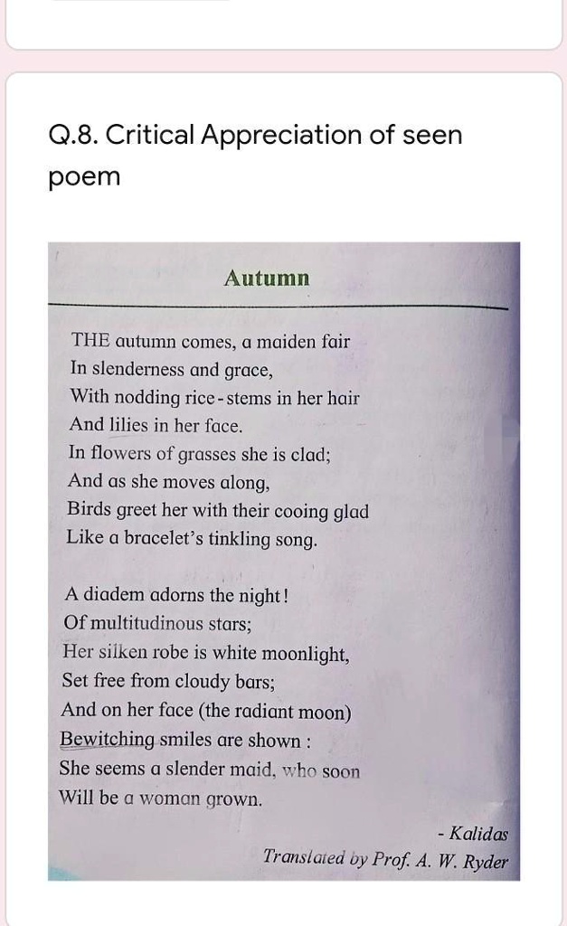 write the critical appreciation of the given poem with the help of the ...