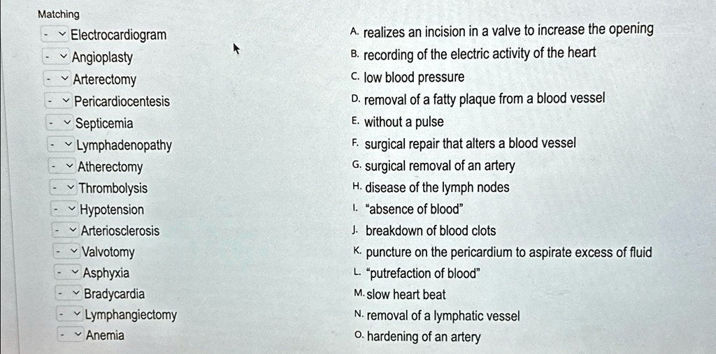 SOLVED: Matching Electrocardiogram Angioplasty Arterectomy ...
