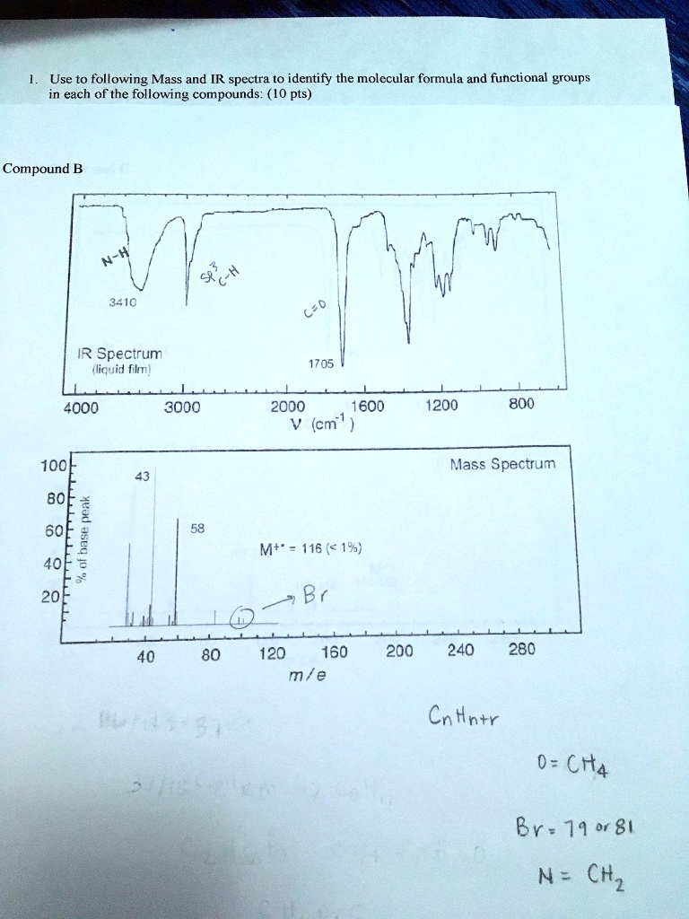 1. Use to following Mass and IR spectra to identify the molecular ...
