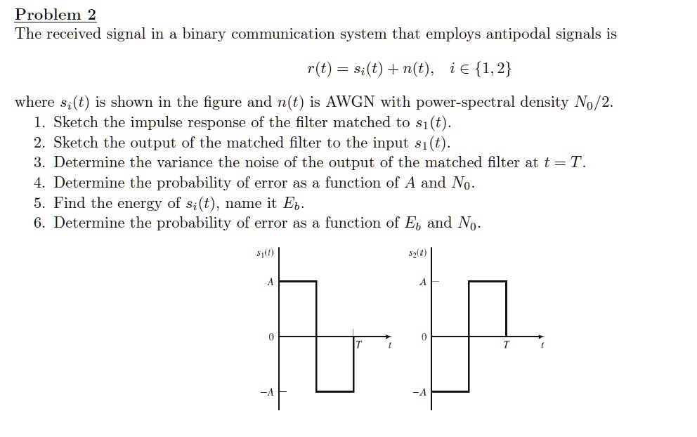Solved Problem 2 The Received Signal In A Binary Communication System 6371