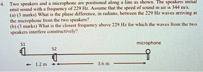 SOLVED: Two speakers and a microphone are positioned along a line as ...
