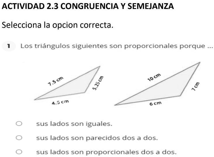 SOLVED: selecciona la opción correcta de congruencia y semejanza ... SOLVED: selecciona la opción correcta de congruencia y semejanza ...