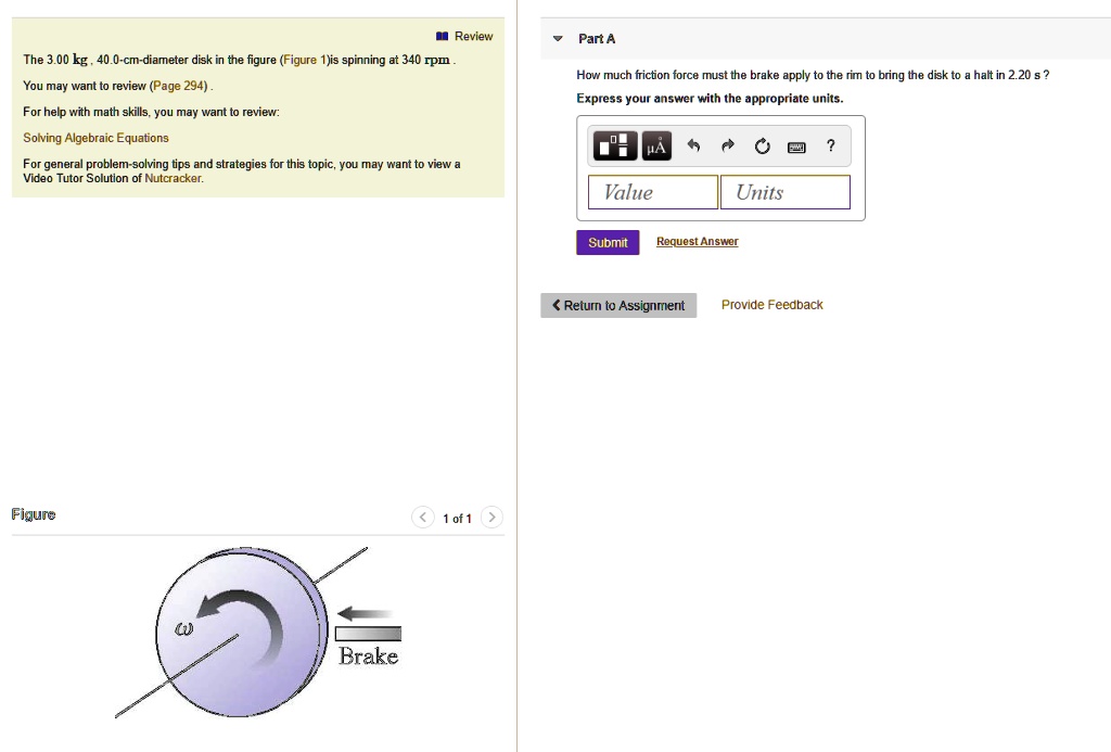 SOLVED: Review" The 3.00 kg , 40.0-cm-diameter disk in the figure (Figure 1Jis spinning at 340 ...