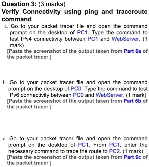 Solved Question 3 3 Marks Verify Connectivity Using Ping And 7628