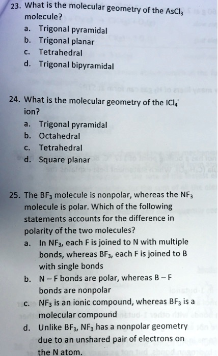 what is the molecular geometry of the molecule ascl3 trigonal pyramidal ...