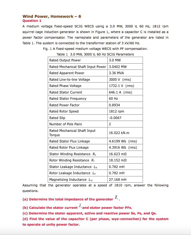 Wind Power, Homework -6 Question 1: A medium voltage fixed-speed SCIG ...