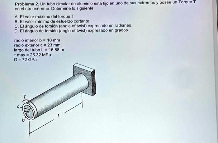 SOLVED: A circular aluminum tube is fixed at one end and has a torque T ...