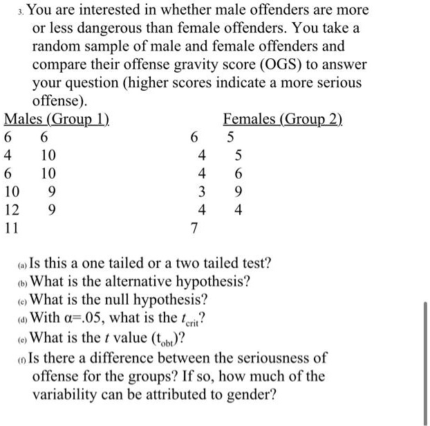 SOLVED: You are interested in whether male offenders are more or less ...
