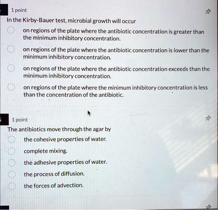 SOLVED: In the Kirby-Bauer test, microbial growth will occur on regions ...