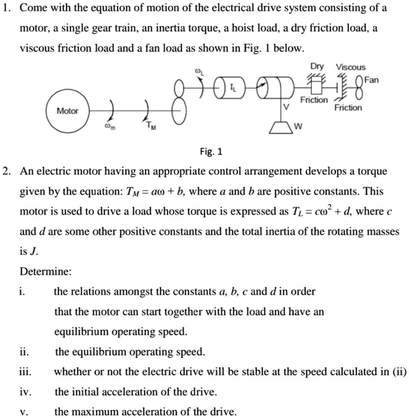 1. Come with the equation of motion of the electrical drive system consisting of a motor, a ...