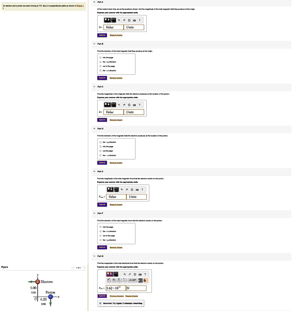 an electron and a proton are each moving at 775 kms in perpendicular ...