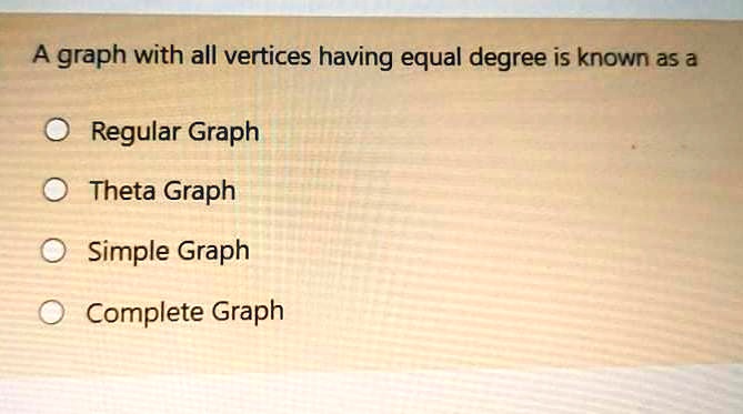 SOLVED: A graph with all vertices having equal degree is known as a Regular Graph Theta Graph ...