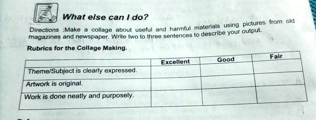 SOLVED: What else can I do? Directions: Make a collage about useful and ...