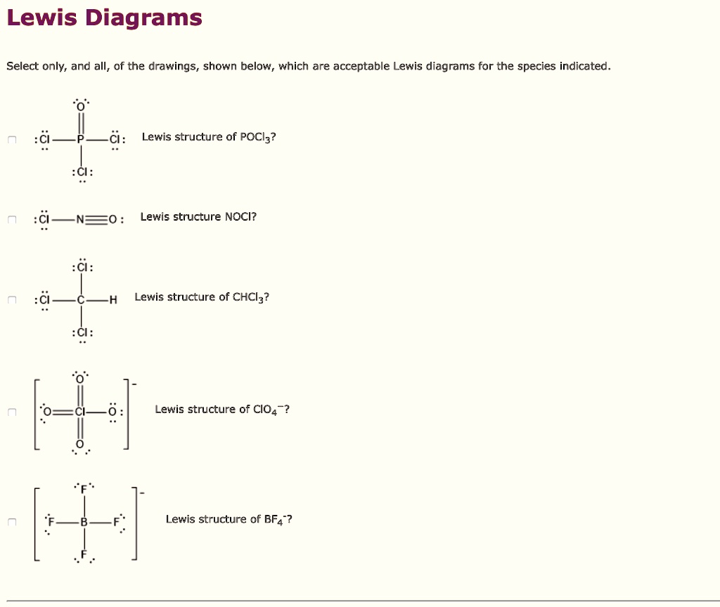 SOLVED: Lewis Diagrams Select only; ard all, of the drawings; shown ...