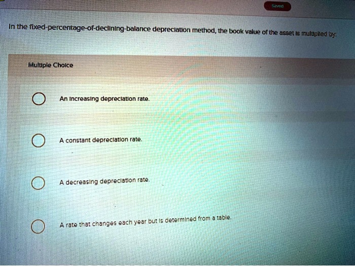 SOLVED: In the fixed percentage of declining balance depreciation ...