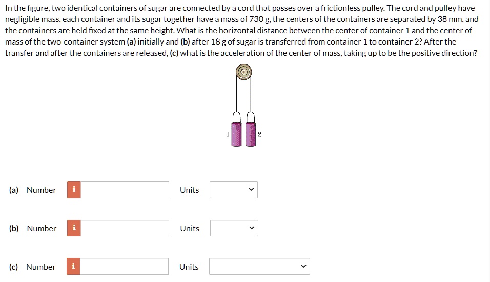 In the figure, two identical containers of sugar are connected by a cord that passes over a ...