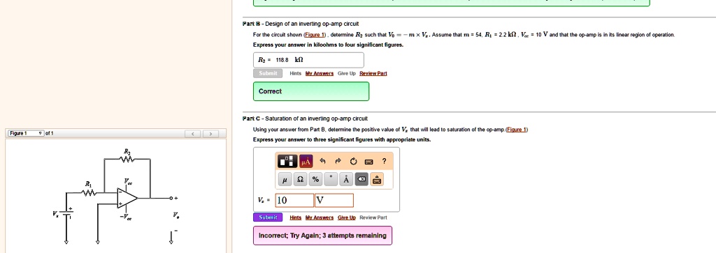 Figure 1 of 1 Part B - Design of an inverting op-amp circuit For the circuit shown (Figure 1 ...