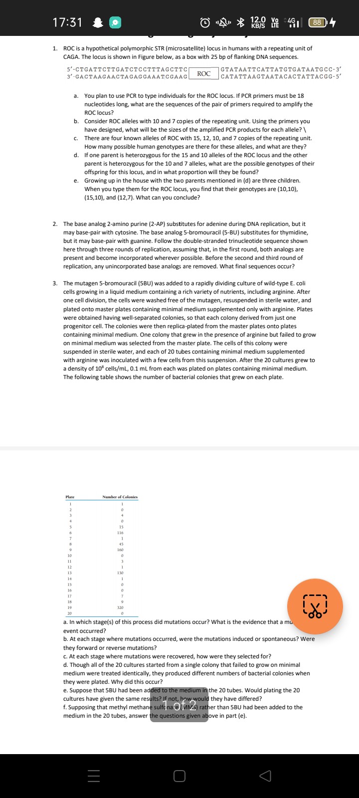 1. ROC is a hypothetical polymorphic STR (microsatellite) locus in ...