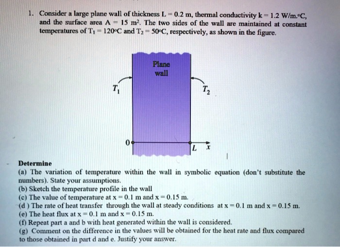 Solved 1 Consider A Large Plane Wall Of Thickness L 0 2 M Thermal