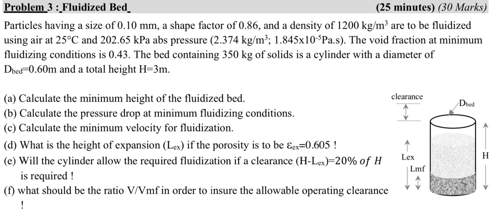 Problem 3 : Fluidized Bed (25 minutes) (30 Marks) Particles...