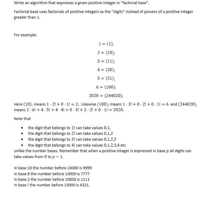 SOLVED:Write an Igorithm that expresses given positive integer in ...