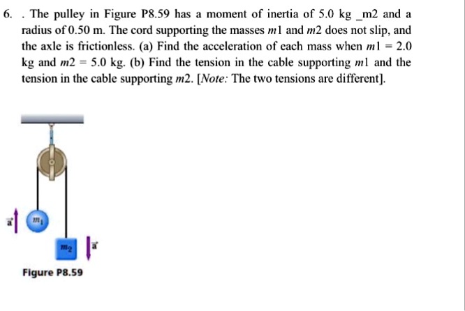 6. The pulley in Figure P8.59 has a moment of inertia of 5.0...
